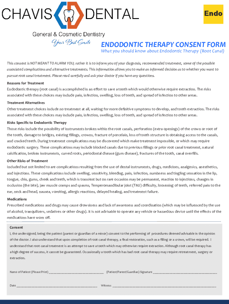 Fillable Online Endodontic Consent Form - Dentkos Endodontics Fax Email Print - pdfFiller