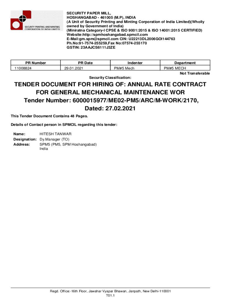 Fillable Online SECURITY PAPER MILL - Embassy of India, Berlin(Germany ...