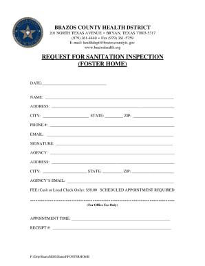 Fillable Online request for sanitation inspection (foster home) Fax ...