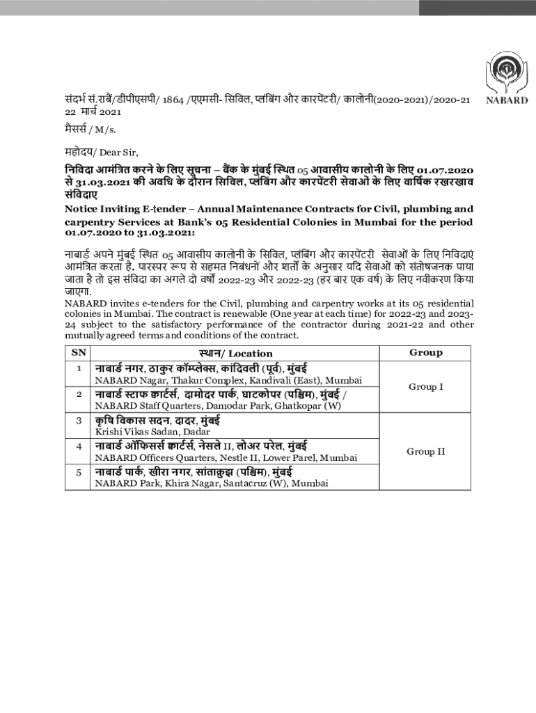 Fillable Online 2203215959NIT and Tender CPC colonies.pdf - NABARD Fax Email Print - pdfFiller