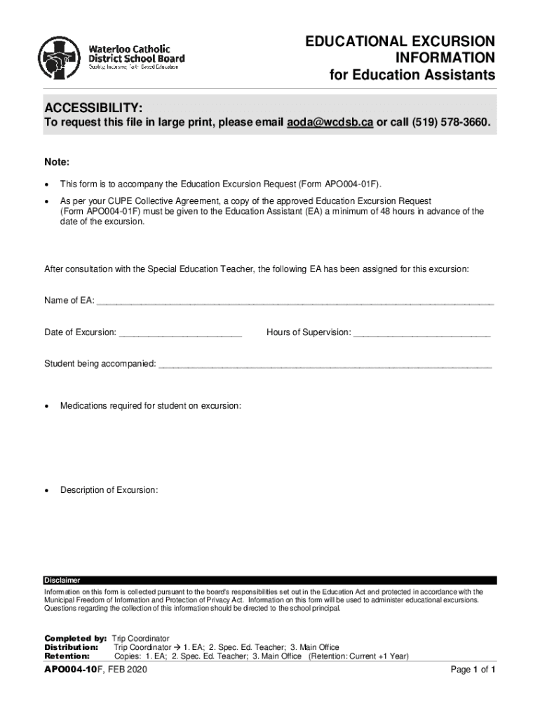 Fillable Online EDUCATIONAL EXCURSION REQUEST Fax Email Print - pdfFiller