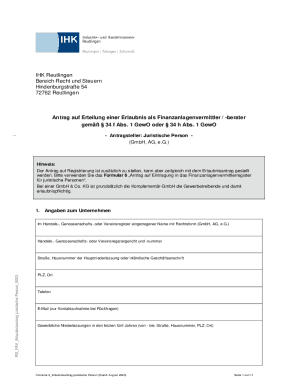 Fillable Online Antrag auf Erteilung einer Erlaubnis als Finanzanlagenvermittler / -berater Fax ...