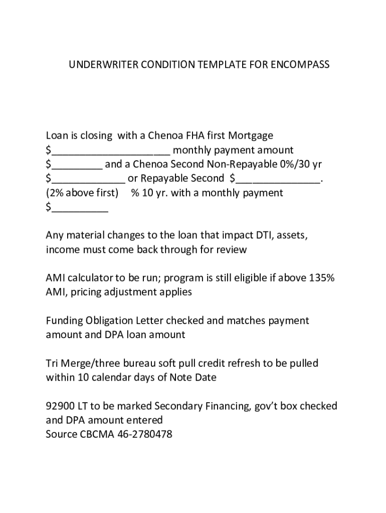 Fillable Online UNDERWRITER CONDITION TEMPLATE FOR ENCOMPASS.docx Fax ...