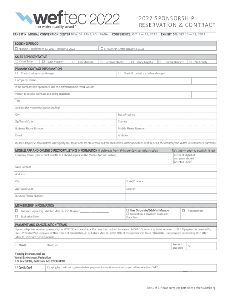 Fillable Online Sponsorship Reservation Form for 2022 RUC & Finance ...