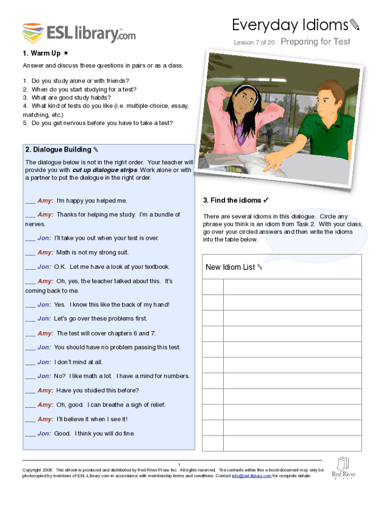 Fillable Online 7.-20Preparing-for-test.pdf - Everyday Idioms Lesson 7 ...