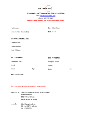Fillable Online Cordstrap Tool Repair Request Form Fax Email Print ...