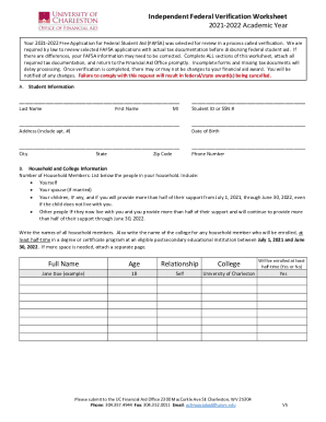 Fillable Online Independent Verification Worksheet 2021-2022 Federal Student Aid ... Fax Email ...