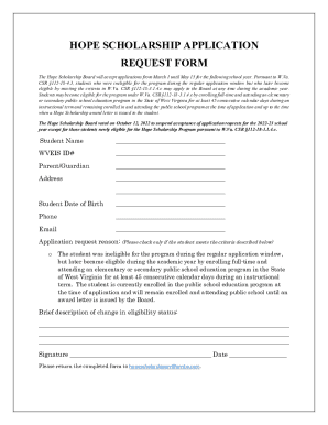 Fillable Online HOPE SCHOLARSHIP APPLICATION REQUEST FORM Fax Email Print - pdfFiller