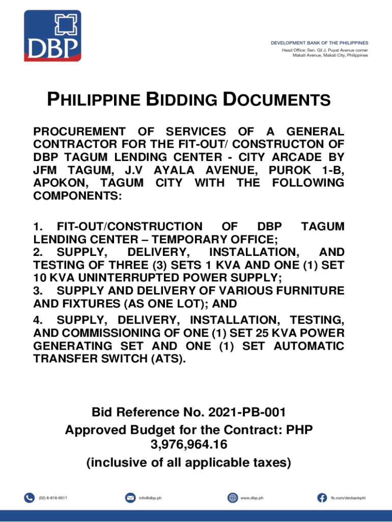 Fillable Online PHILIPPINE BIDDING DOCUMENTS - Development Bank of the ... Fax Email Print ...