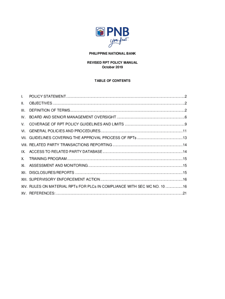 Fillable Online philippine national bank revised rpt policy manual ...