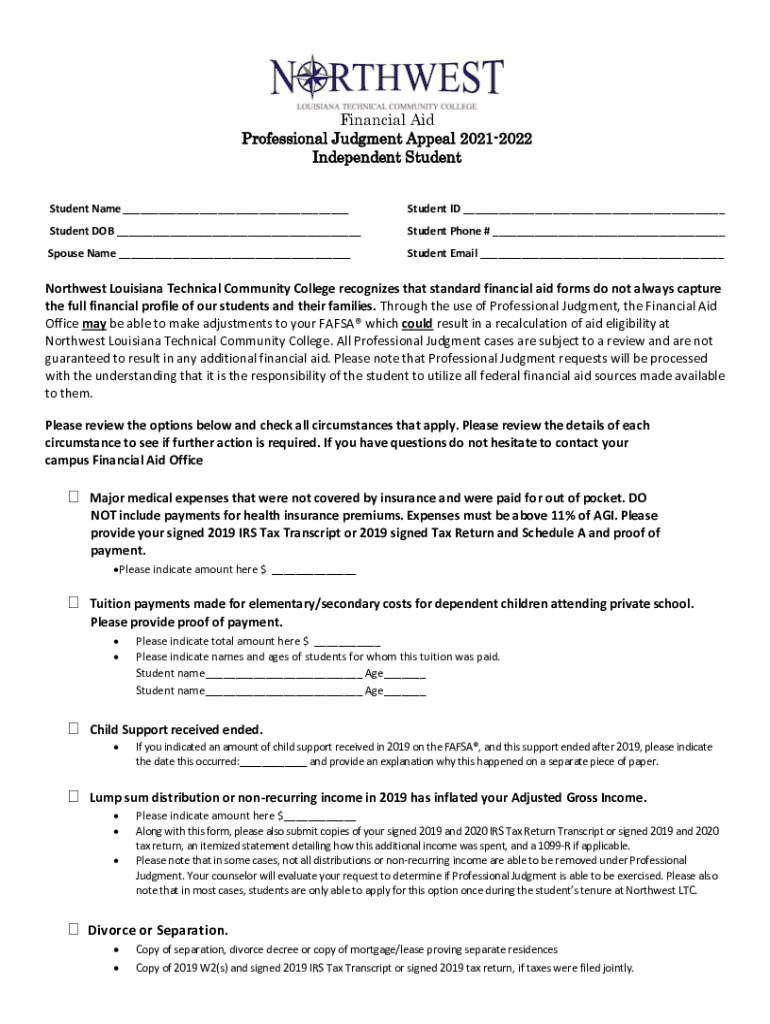 Fillable Online Financial Aid Dependency Override request form 2021 ...