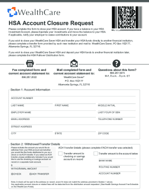 Fillable Online Health Savings Account (HSA) Account Closure Form ...