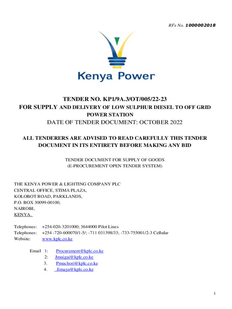 Fillable Online kplc co Tender for supply and delivery of low sulphur ... - Kenya Power Fax ...