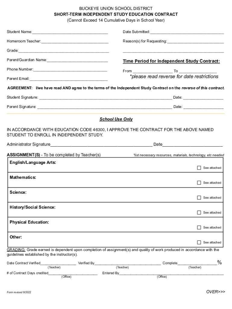 Fillable Online Master Agreement Short Term Independent Study Contract Fax Email Print - pdfFiller