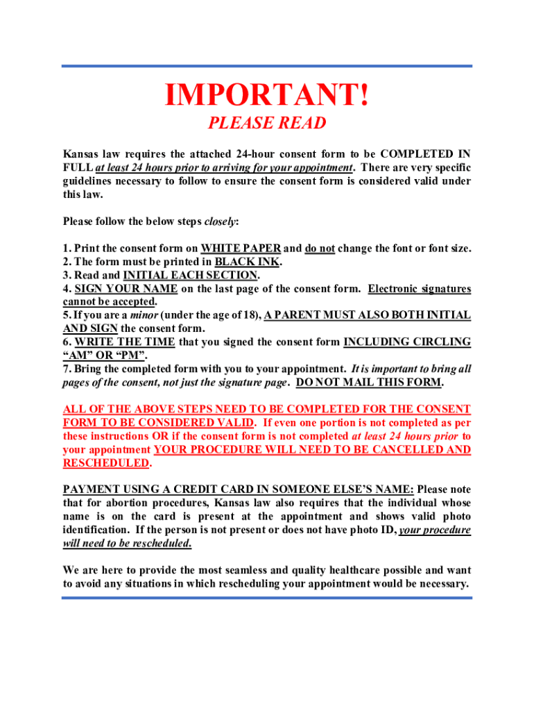 Fillable Online Kansas 24 Hour Consent Form - Planned Parenthood ...