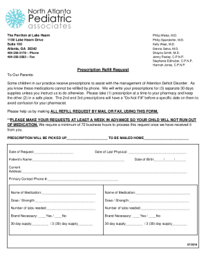Fillable Online PrescriptionRefillRequest - North Atlanta Pediatric ...