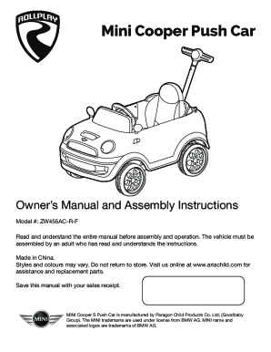 Fillable Online Mini Cooper S - Owner's Manual and Assembly ...