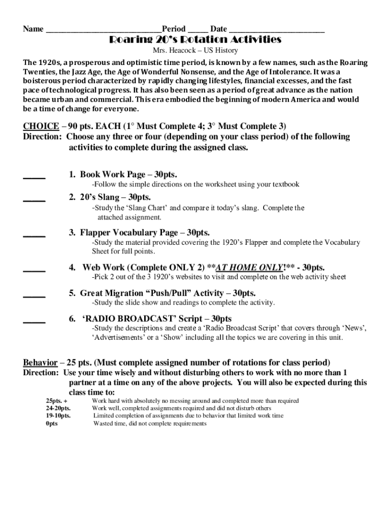 Fillable Online Roaring Twenties: Flappers, Prohibition & Jazz Age ...