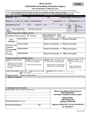 Fillable Online Shasta County Child Health and Disability Prevention ...