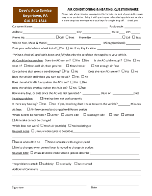 Fillable Online AC and Heating Questionnaire.doc Fax Email Print ...