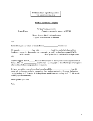 Fillable Online Sample Written Testimony: The Basics Fax Email Print ...