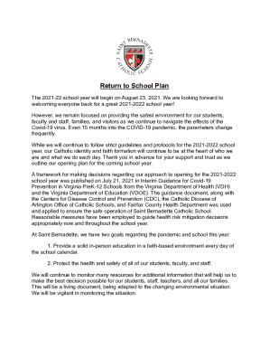 Fillable Online Return to School Plan - St. Bernadette School Fax Email ...