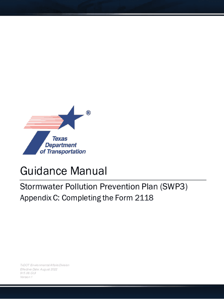 Fillable Online ftp txdot Guidance- SWP3 Plan Appendix C Completing the 2118 Form. Form 2118 Fax ...