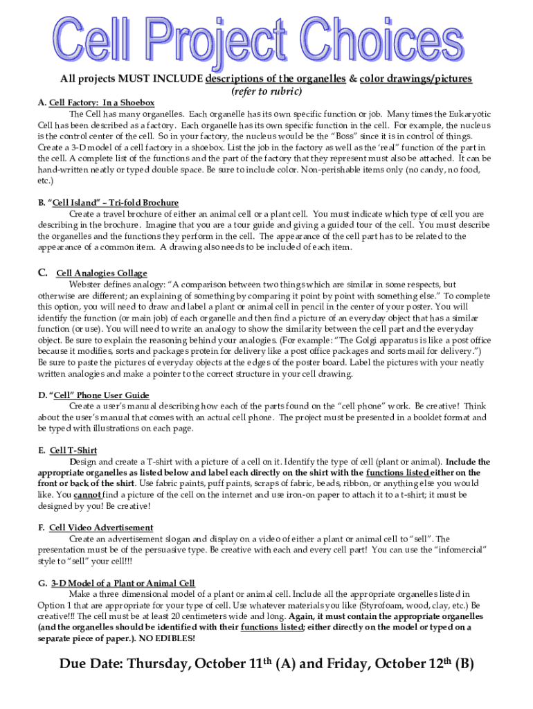 Fillable Online Grading RubricCell Organelle Analogy Project Fax Email ...