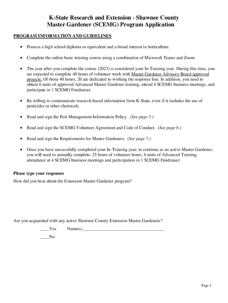 Fillable Online Shawnee County Master Gardener Program Application ... Fax Email Print - pdfFiller