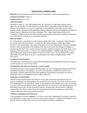 Fillable Online PARTICIPANT CONSENT FORM Study title: Personal and ... Fax Email Print - pdfFiller