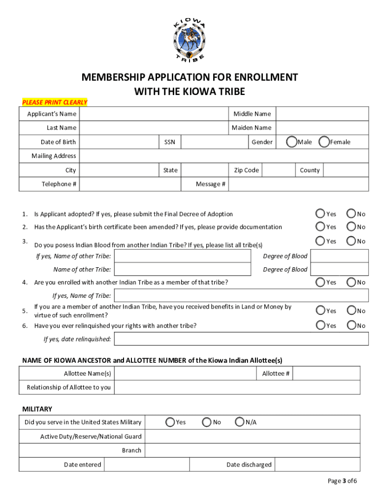 Fillable Online Application for Tribal Membership Enrollment Fax Email ...