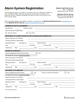 Fillable Online Medicine Hat Police Service - Alarm System Registration ...