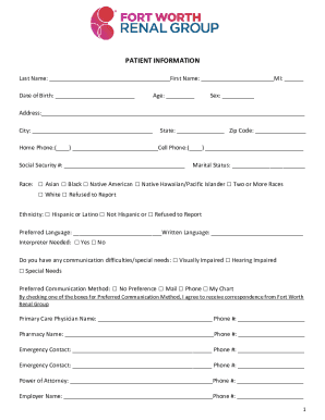Fillable Online PATIENT INFORMATION - Fort Worth Renal Group Fax Email Print - pdfFiller