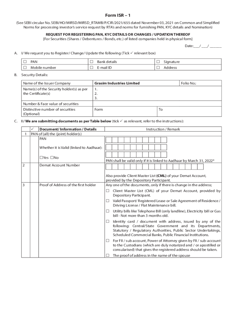 Fillable Online Page 1 of 2 Form ISR1 (see SEBI circular No. ... Fax ...
