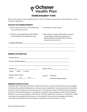 Fillable Online REIMBURSEMENT FORM - Ochsner Health Plan Fax Email ...