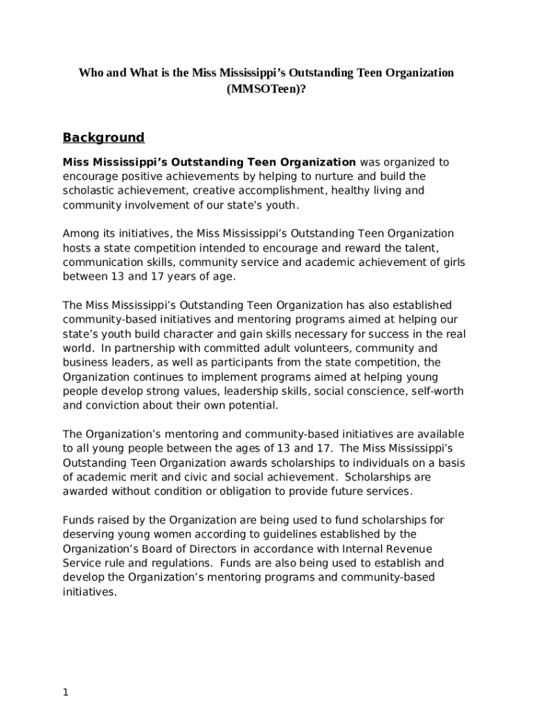 Miss Mississippi's Outstanding Teen Local/State Contestant ... Doc ...