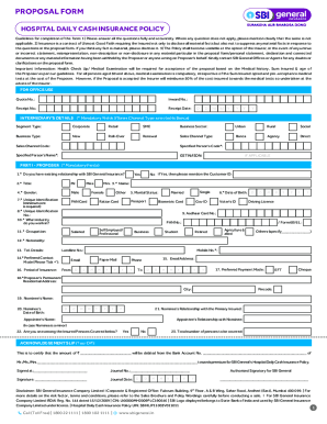 Fillable Online proposal form - hospital daily cash - SBI General ...