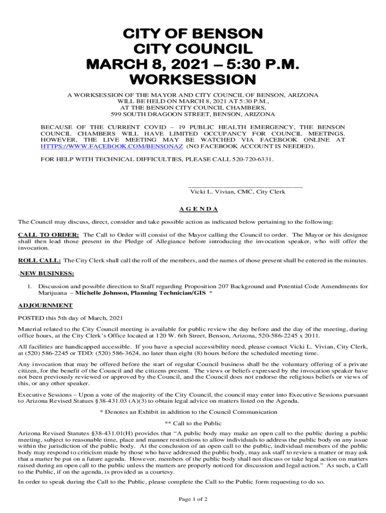 Fillable Online Agenda of the Regular Session of Mayor and Council Fax ...