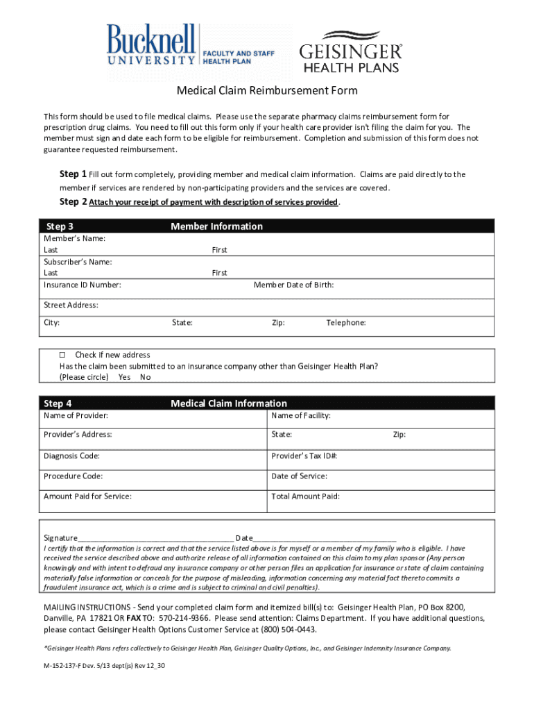 Fillable Online Pharmacy Reimbursement Claim form Fax Email Print ...