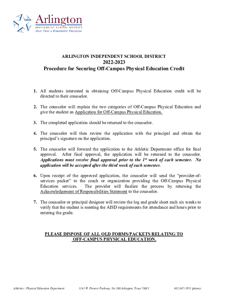 Fillable Online Off-Campus Physical EducationAustin ISD Fax Email Print ...
