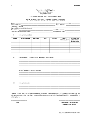 Fillable Online APPLICATION FORM FOR SOLO PARENTS Fax Email Print ...