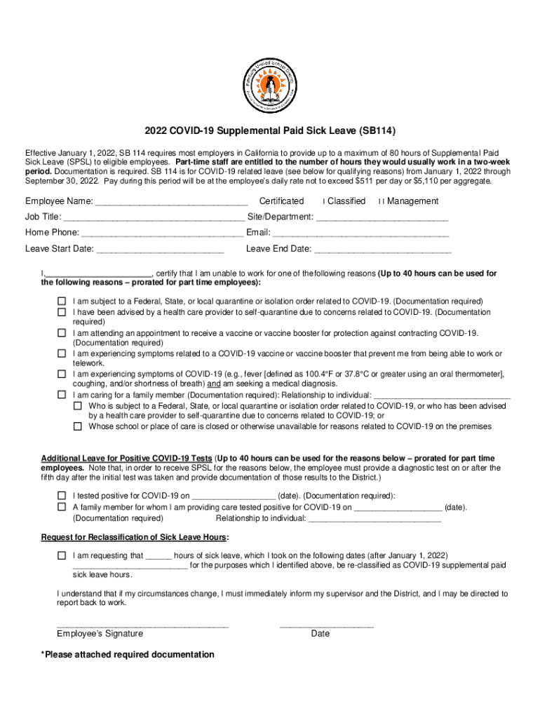 Fillable Online SB 114: California's COVID-19 Supplemental Paid Sick ...