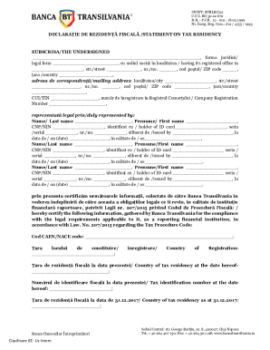 Fillable Online Clasificare BT: Uz Intern FISCAL RESIDENCE STATEMENT ...