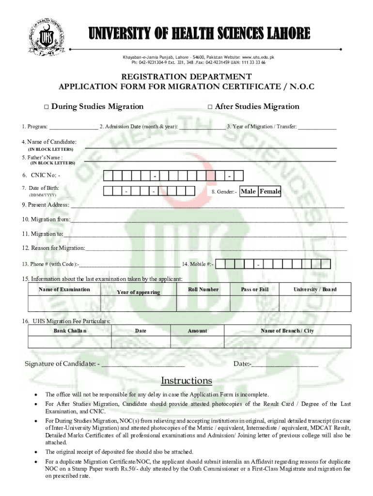 Fillable Online UHS Migration-NOC Proforma Combine Fax Email Print - pdfFiller