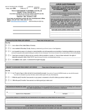 Fillable Online JUROR QUESTIONNAIRE - Boundary County Fax Email Print ...
