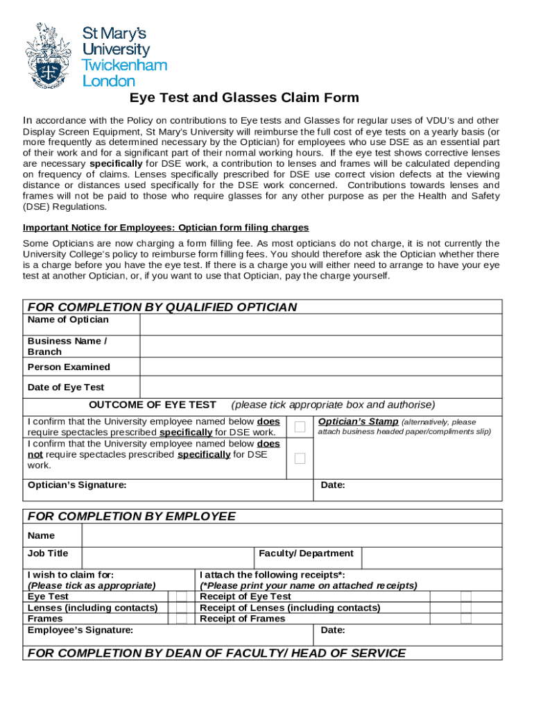 Eye-Test-Glasses-Claim-. Eye Glasses Claim Doc Template | pdfFiller