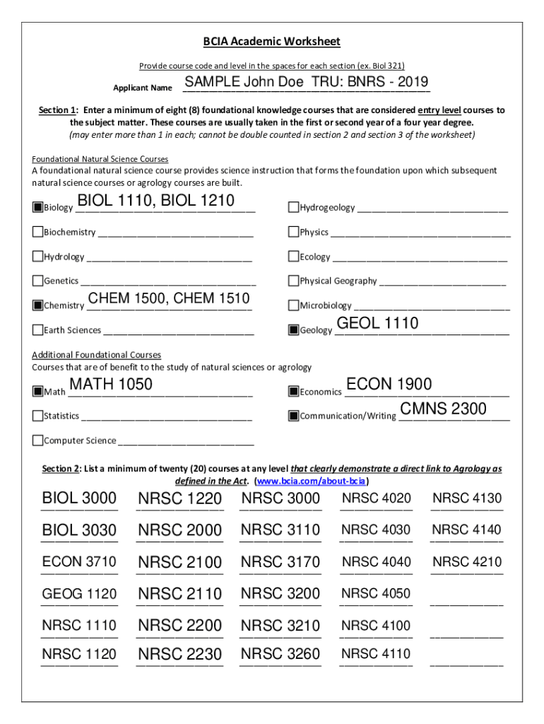 Fillable Online Example of BCIA Academic Worksheet.pdf Fax Email Print ...