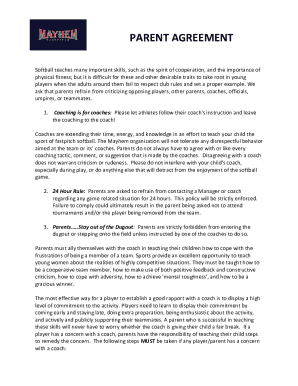 Fillable Online PARENT AGREEMENT - Mayhem Fastpitch Fax Email Print - pdfFiller