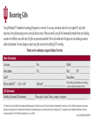 Fillable Online Printable Recurring Gifts Form - give.iu.edu Fax Email ...