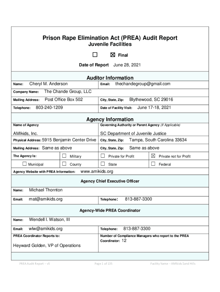 Fillable Online Prison Rape Elimination Act (PREA) Audit: juvenile ...